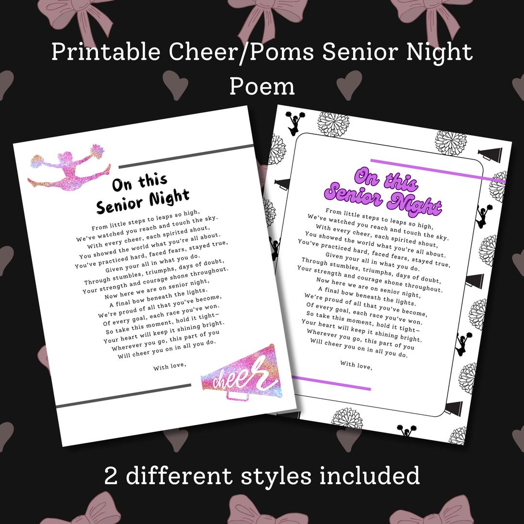 Cheer, Poms Senior Night Gift Poem, Senior Night Letter From Mom Dad ...