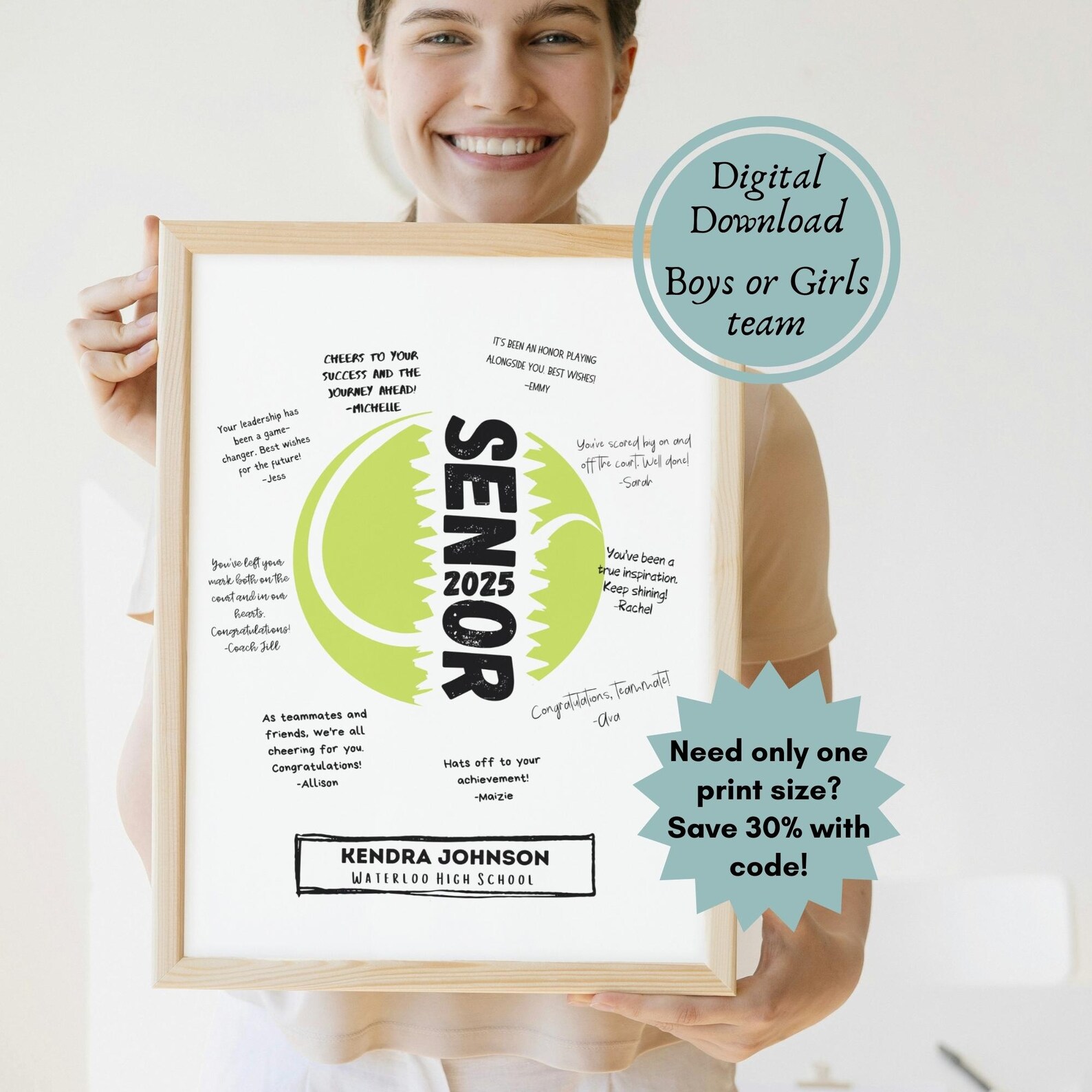 Senior Gift Tennis Custom Poster for Signatures | Custom Printable ...
