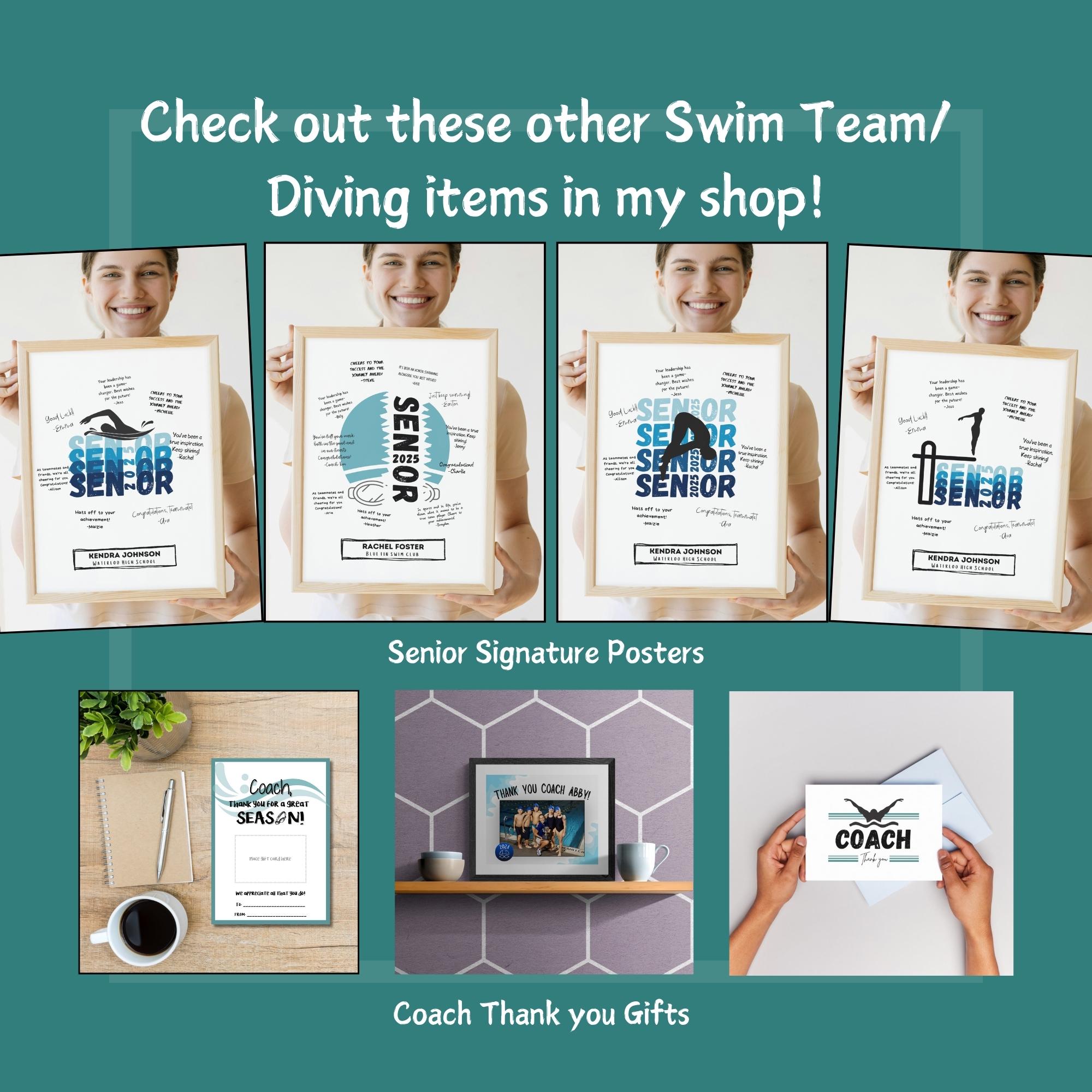 Custom Printable Senior Gift Dive Swim Team Poster for Signatures | End ...