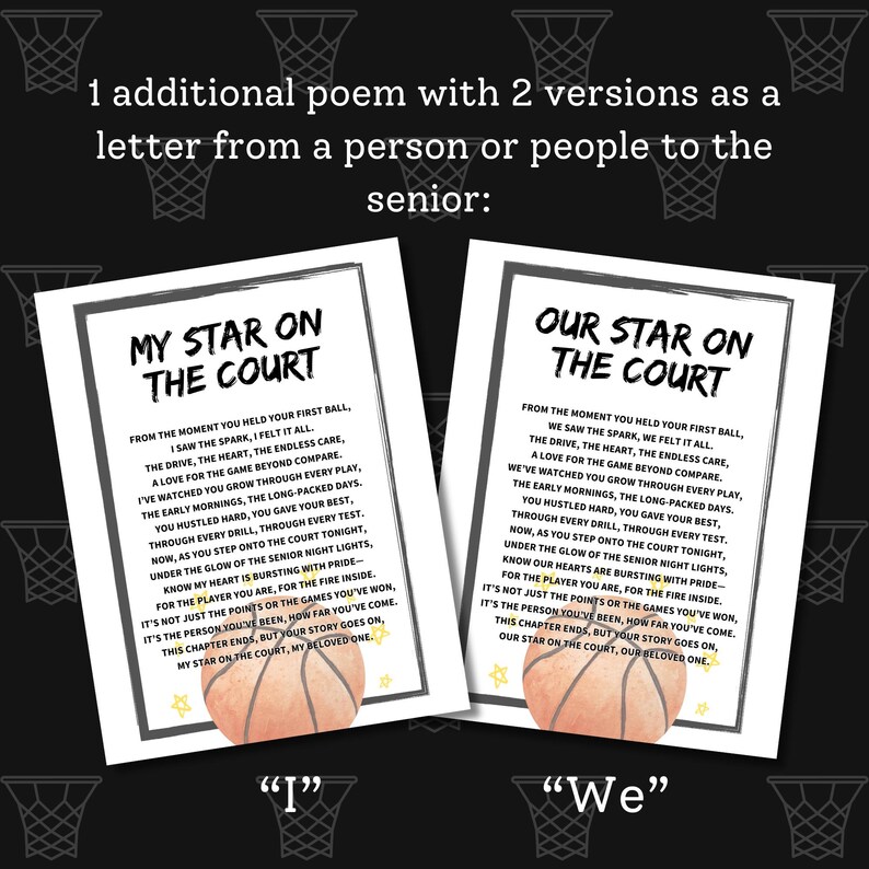 Printable Basketball Senior Night Gift Poems, Senior Night Letters From ...