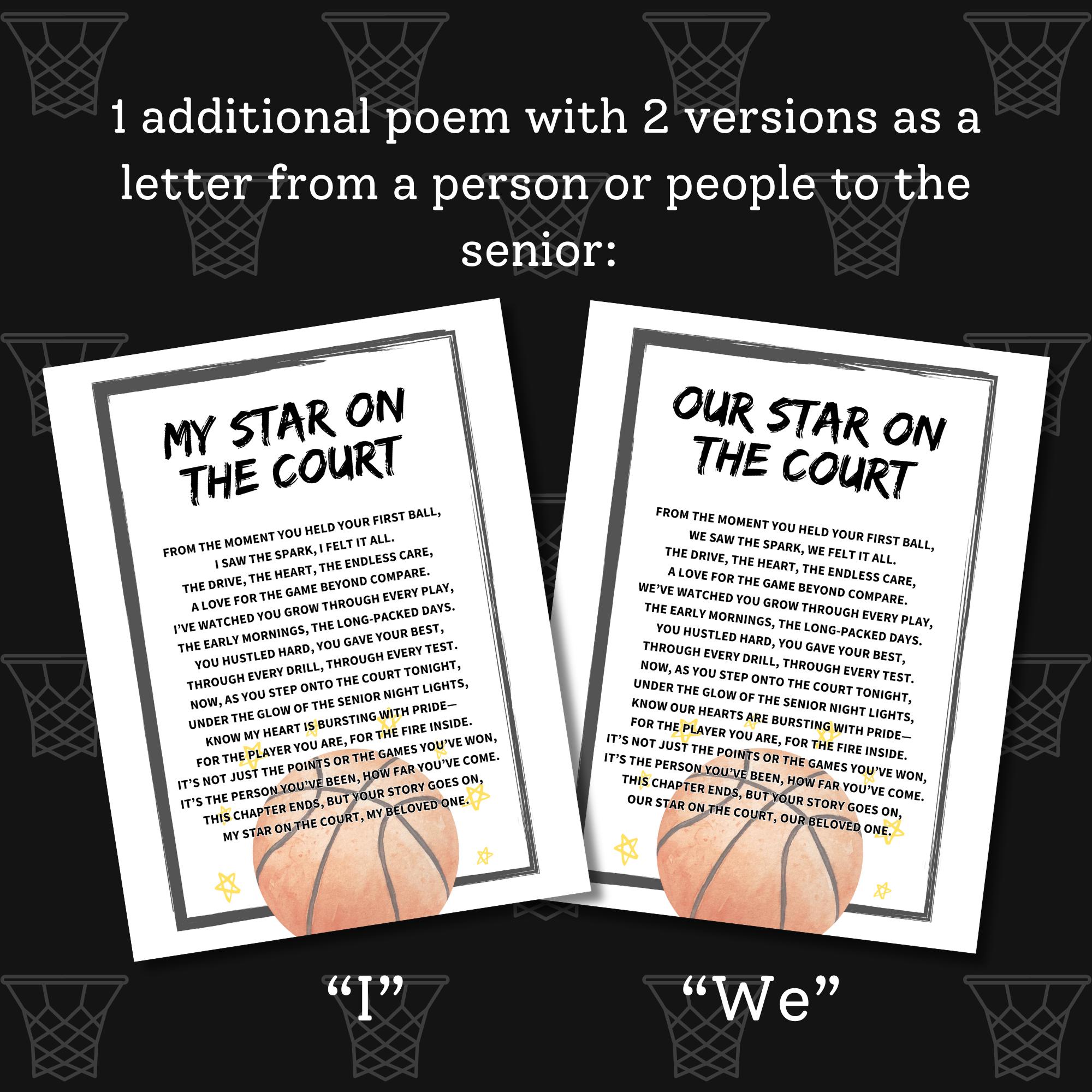Printable Basketball Senior Night Gift Poems, Senior Night Letters From ...