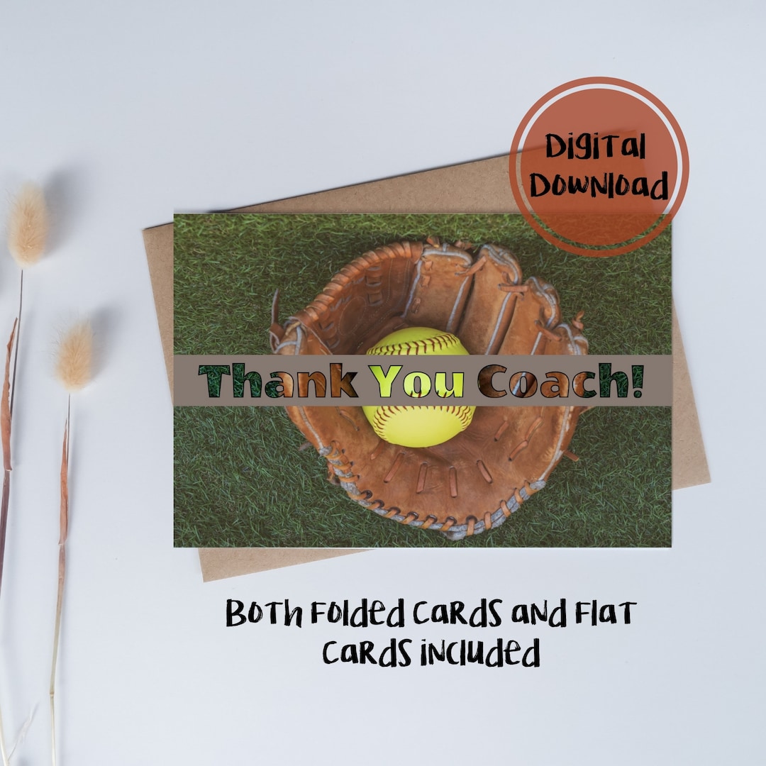 Printable Softball Coach Thank You Card, Digital Download, Thank You ...