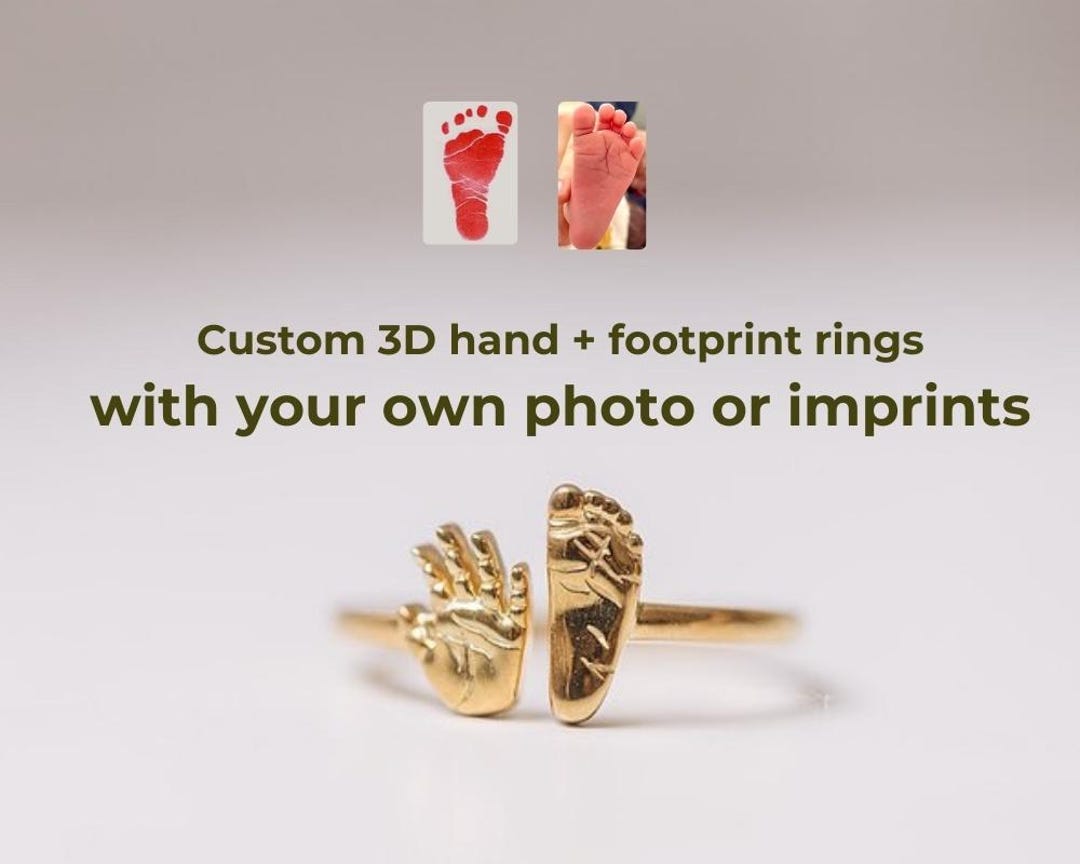 Baby Footprint Handprint Adjustable Open Ring • Custom Engrave Ring ...