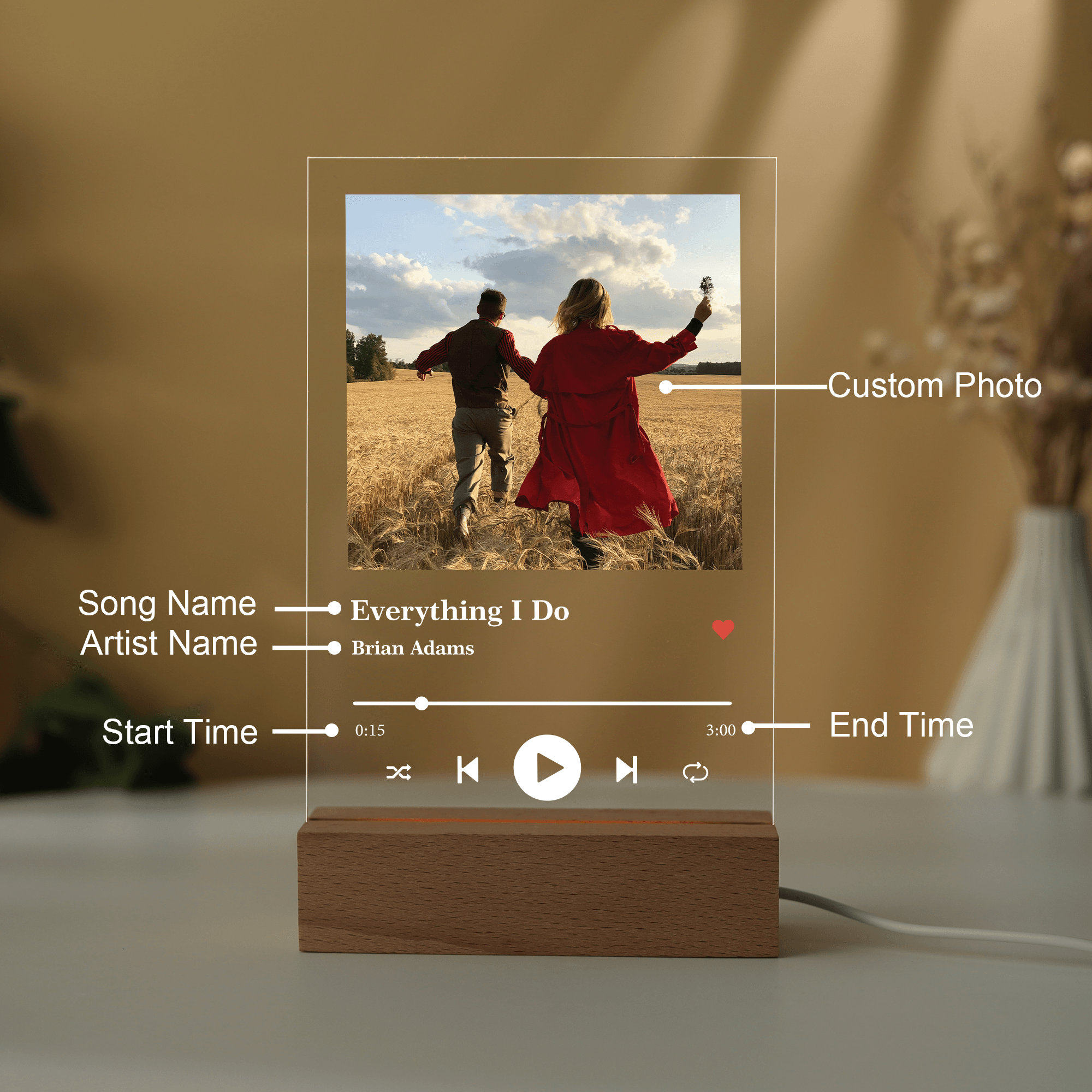 Personalized Acrylic Plaque Night Light, Custom Photo Song Night Lamp ...