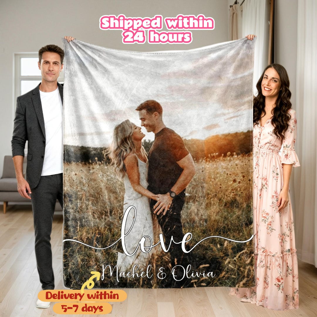 Custom Photo Blanket With Text,personalized Couple Blanket With ...