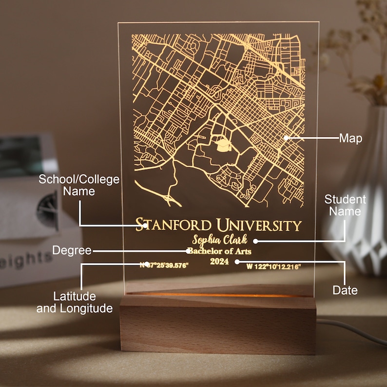 Custom Campus Map Night Light, Personalized College Map LED Night Lamp ...