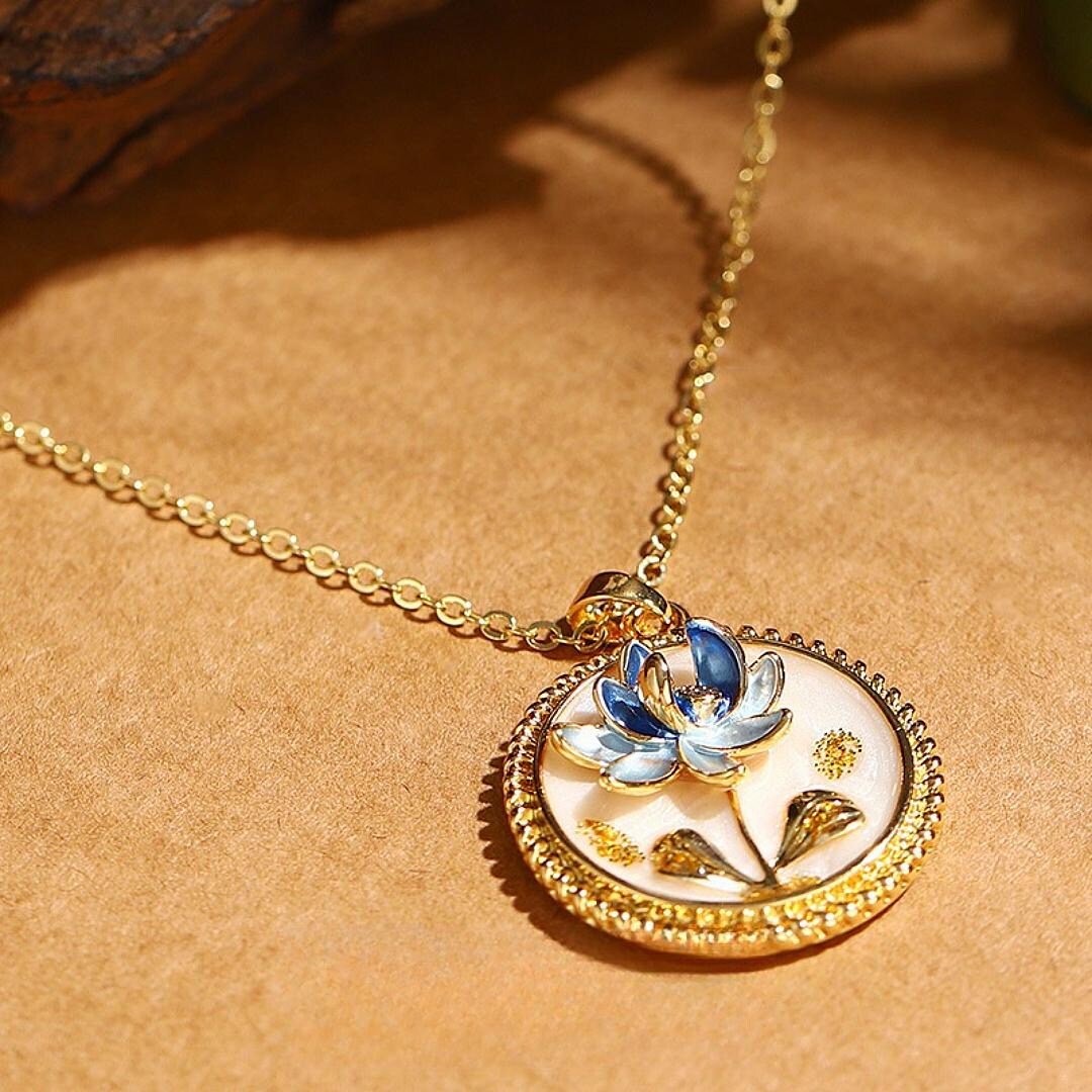 Gold Enamel Floral Necklace/handmade Enamel Flower 3D Pendant Necklace ...