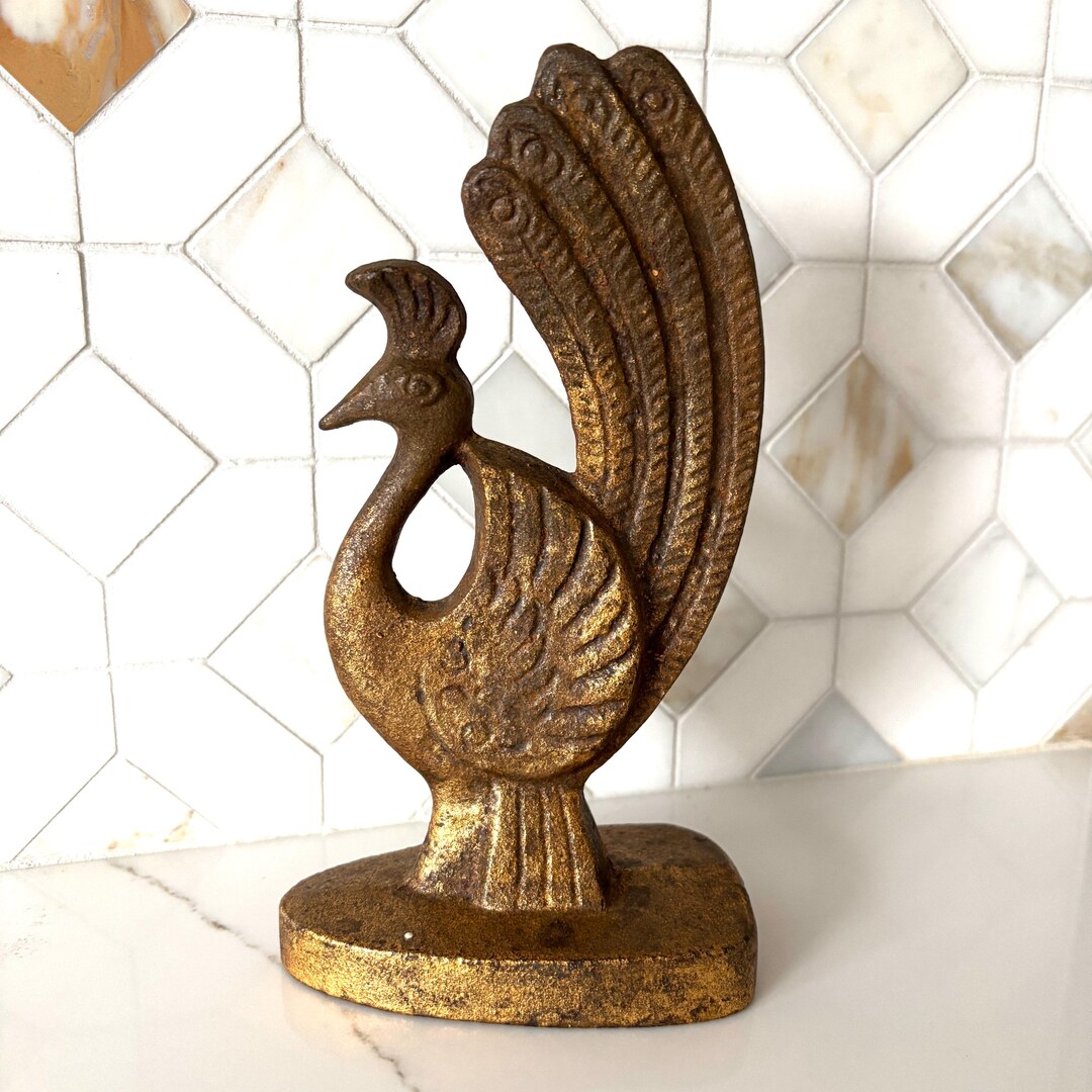 Cast Iron Gold Peacock Bird Victorian Antique 1800's Japan Statue ...