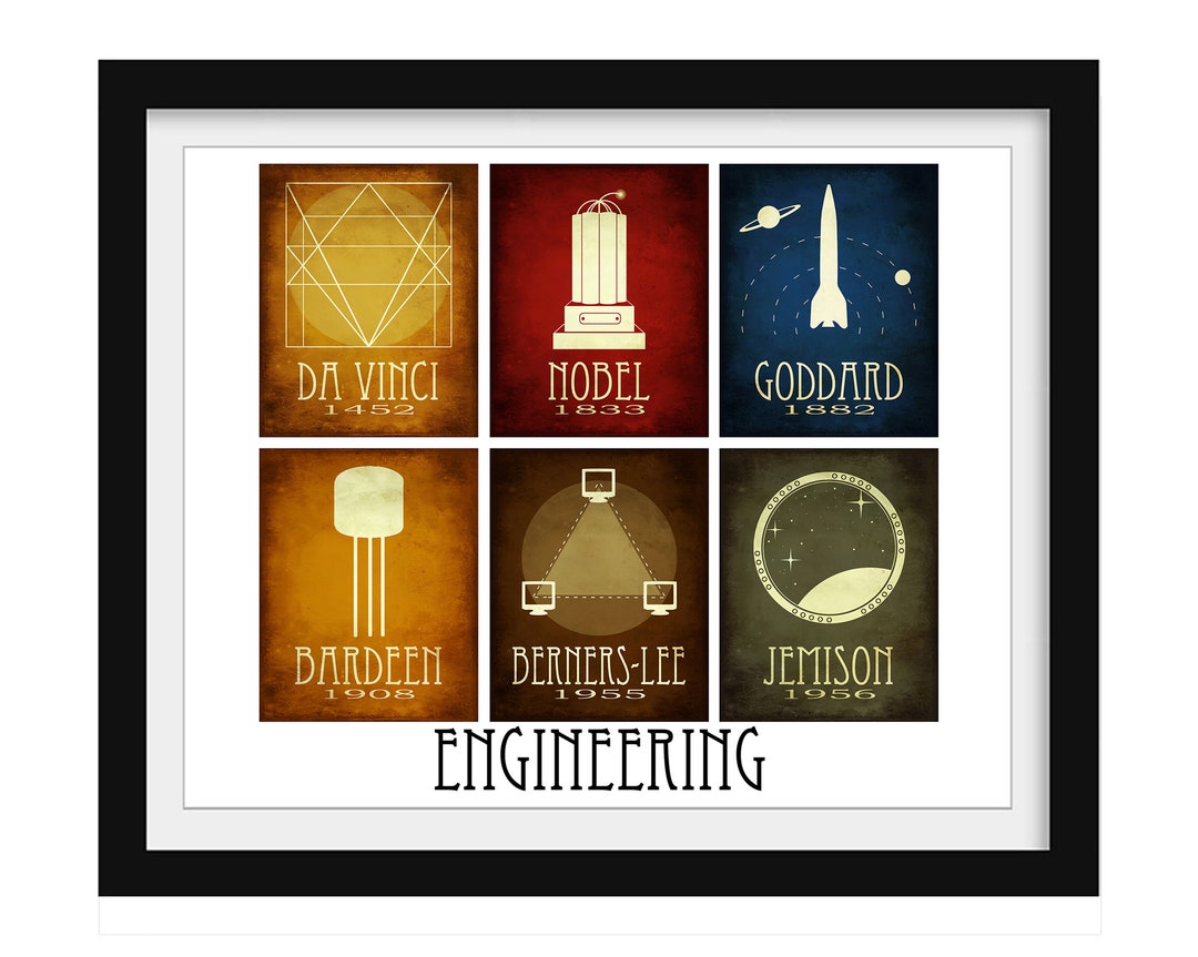 Famous Engineers in History Art Print, Engineering Teacher Gift, Dorm ...