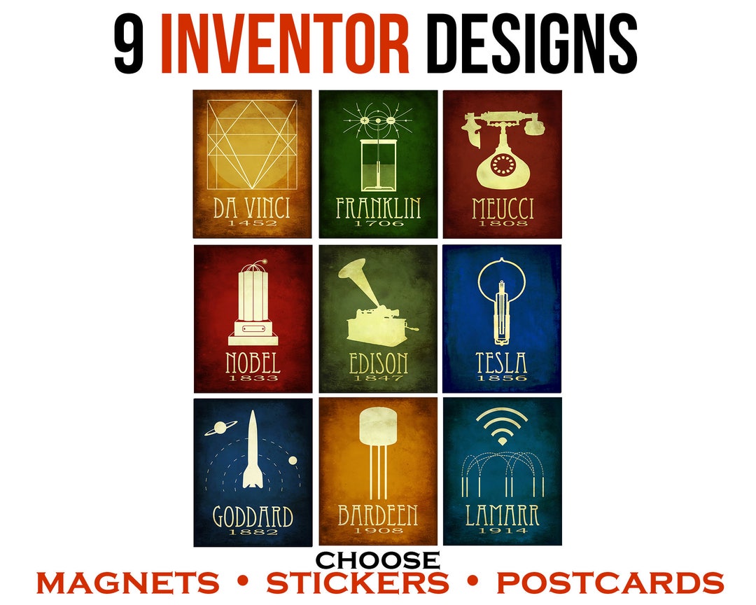 Sticker Pack, Inventor Laptop Stickers, Fridge Magnets, Postcard Set ...