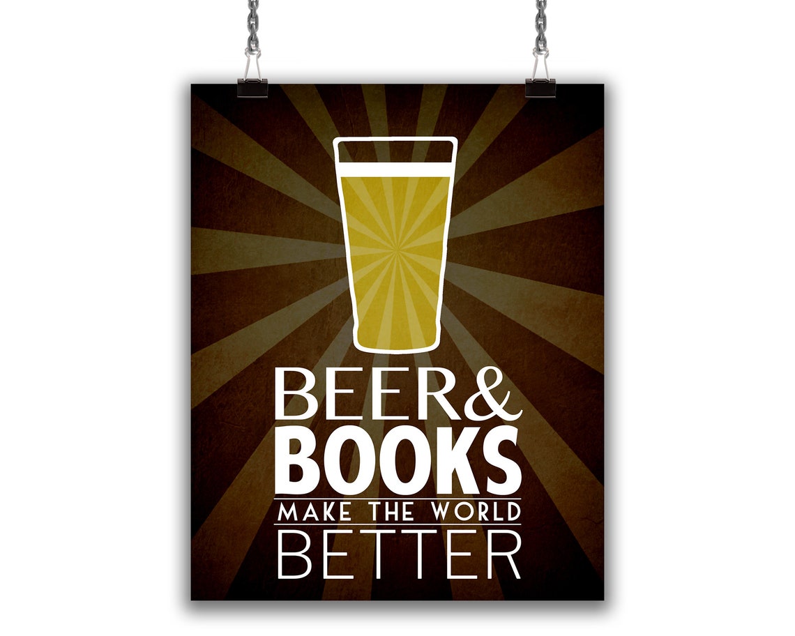 Beer & Books Art Print, Home Bar Decor - Etsy
