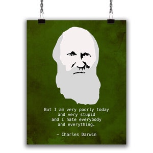 Charles Darwin Grumpy Art Print, Funny Quote, Minimalist Decor, Science ...
