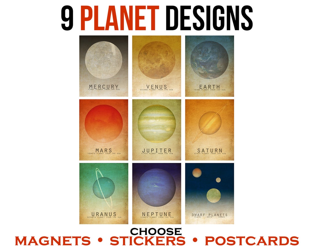 Solar System Planets Pack of Stickers, Fridge Magnets, or Postcards ...