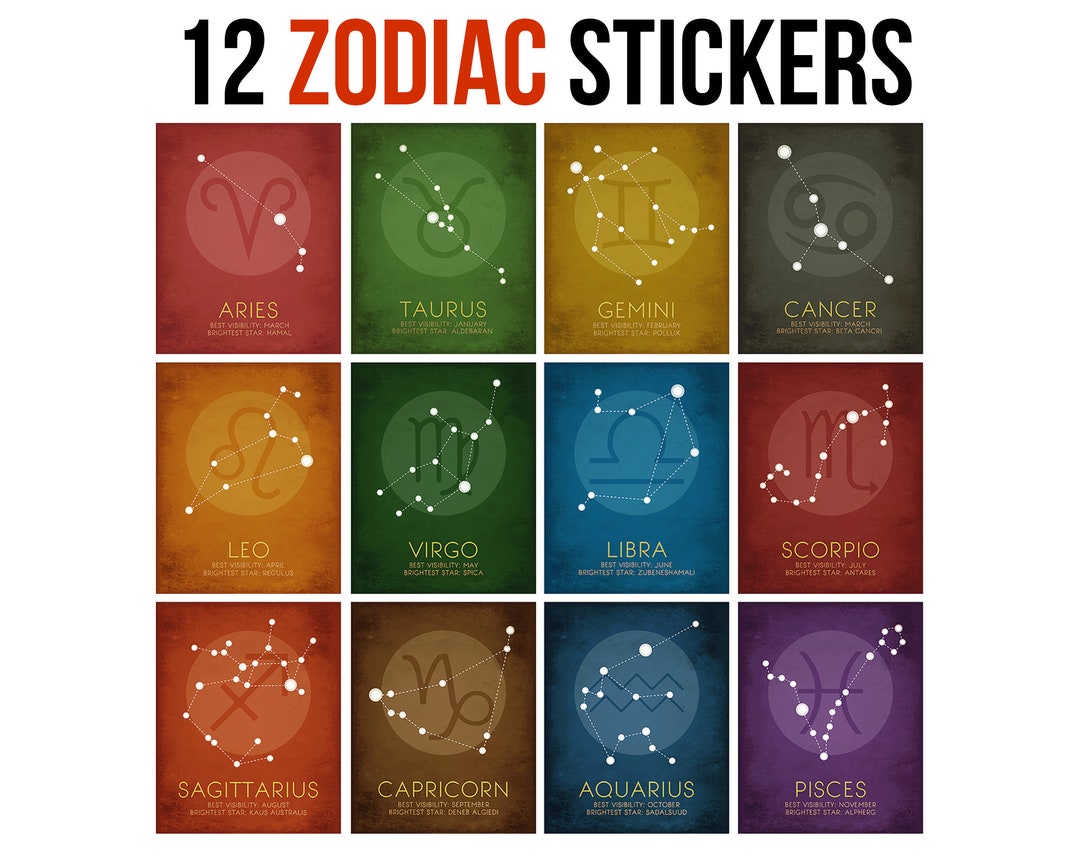 12 Zodiac Stickers With Constellation Art and Science Facts, Astronomy ...