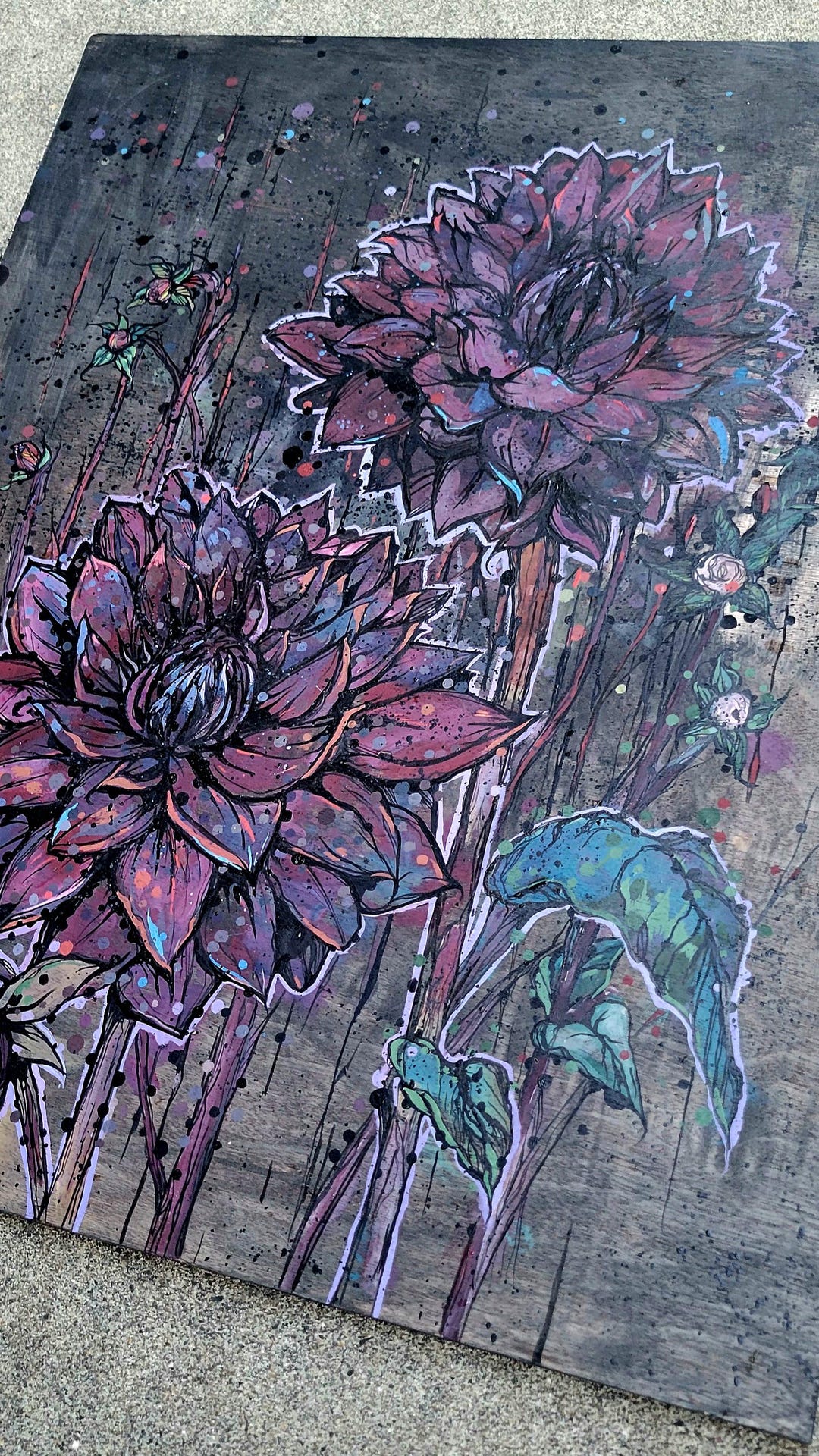 The Black Dahlia Acrylic Botanical Art - Painting on Wood - Wall Art ...