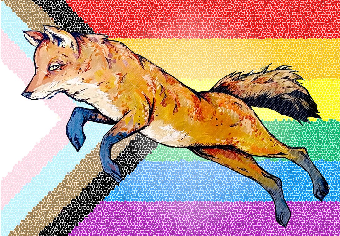 Inclusive Gay Pride Flag With Leaping Fox Limited Matted Giclee Print ...