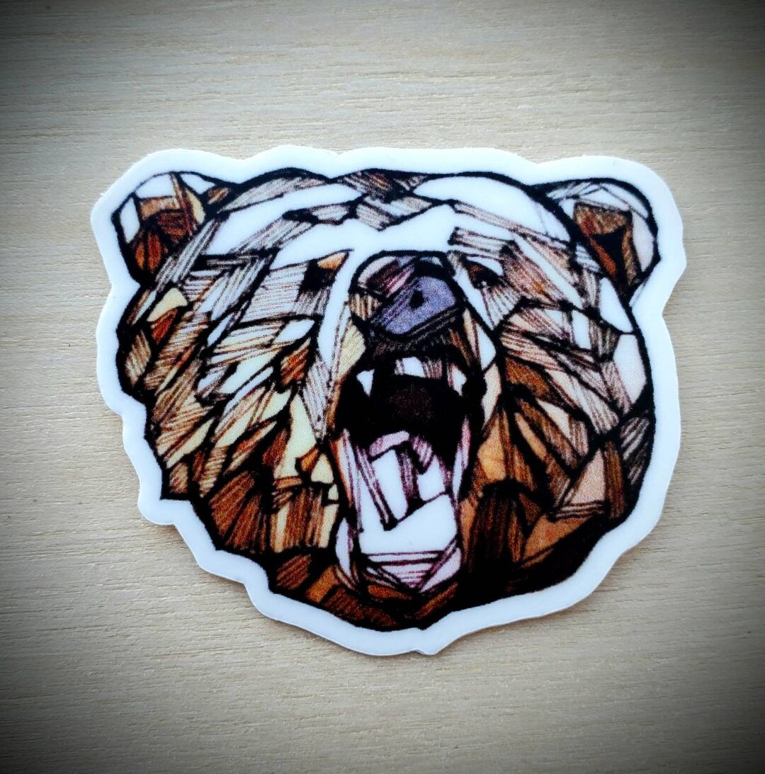 Graphic Grizzly Bear Vinyl Sticker - Matte Finish - Etsy