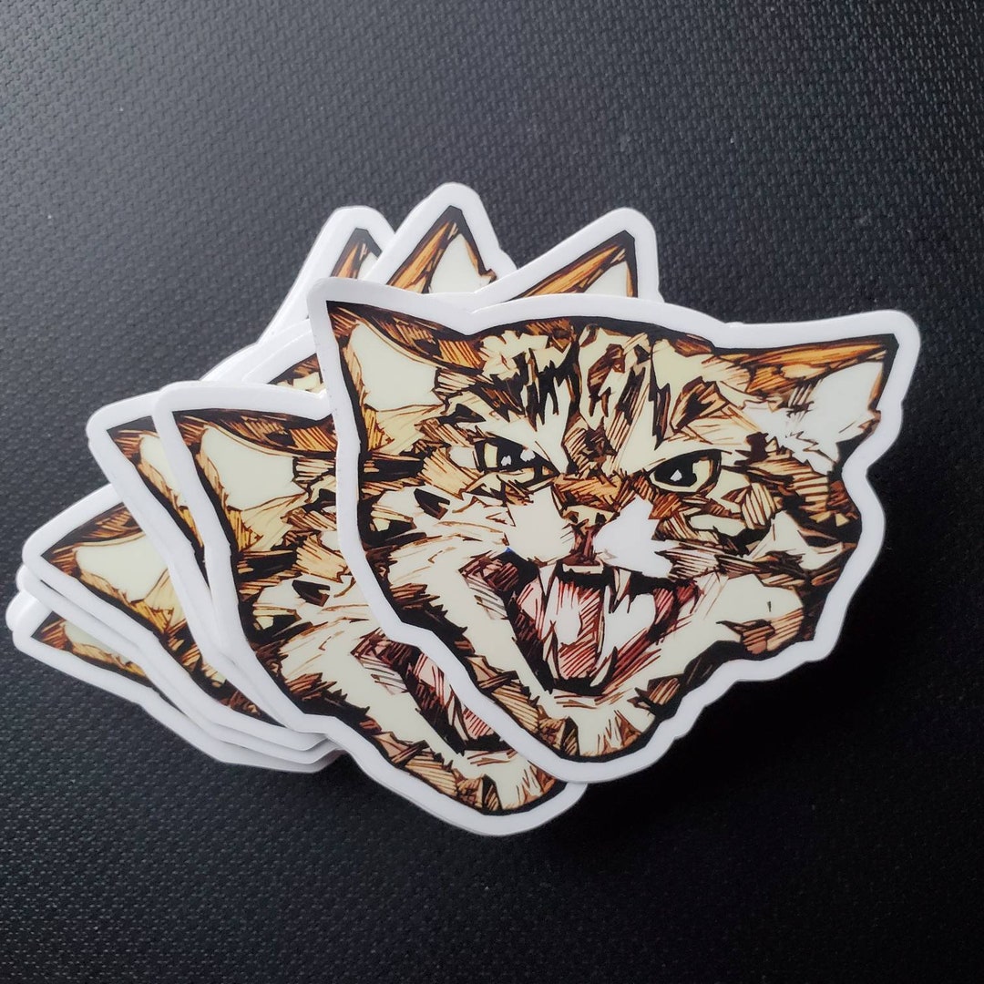 Graphic Hissing Tabby Cat Matte Finish Vinyl Sticker - Etsy