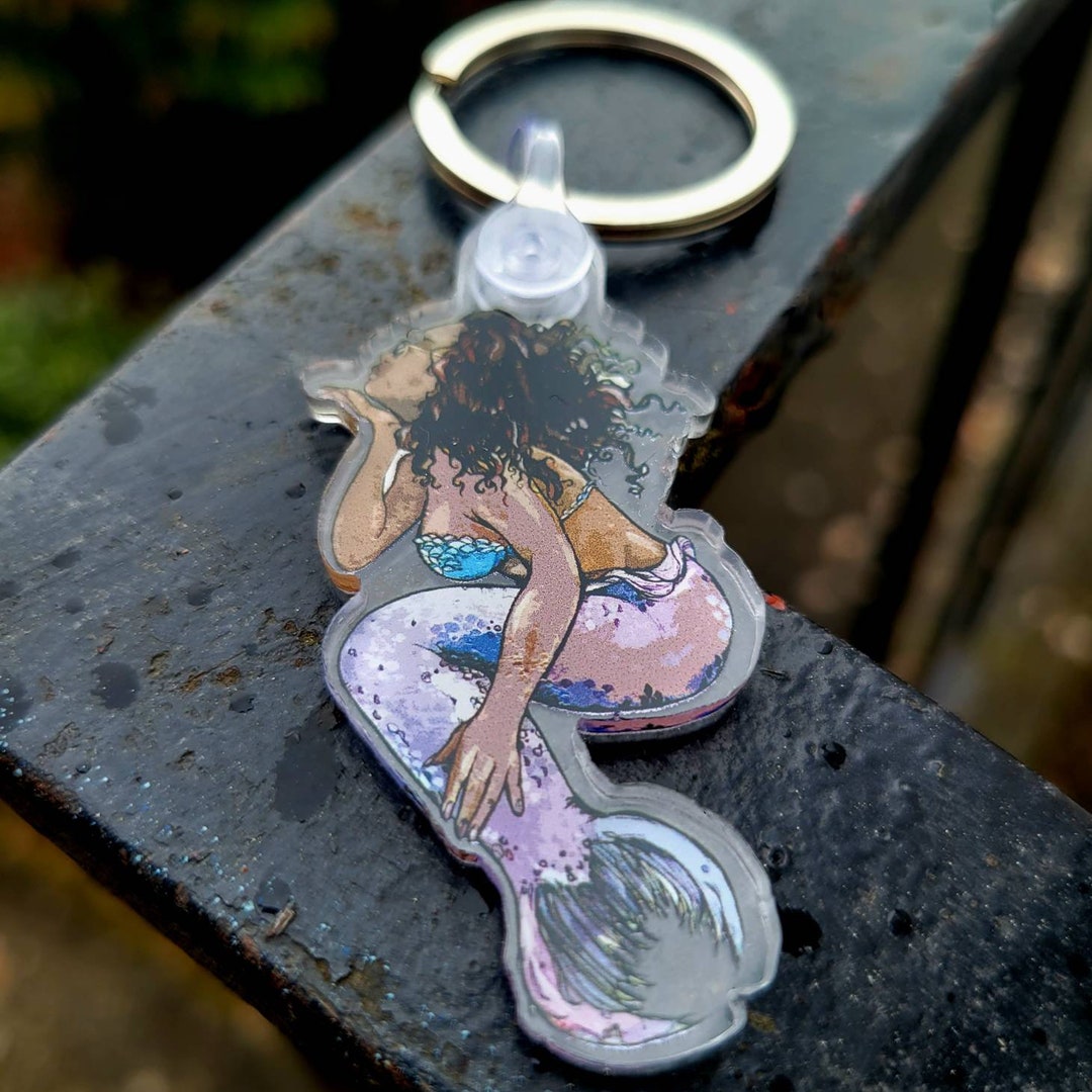 Black Mermaid Lisa Small Acrylic Keychain - Etsy