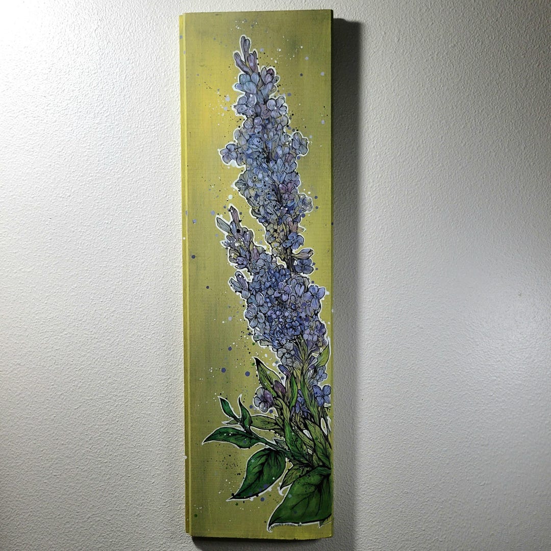 Lilac Blossom Acrylic Botanical Art - Painting on Wood - Wall Art Home ...