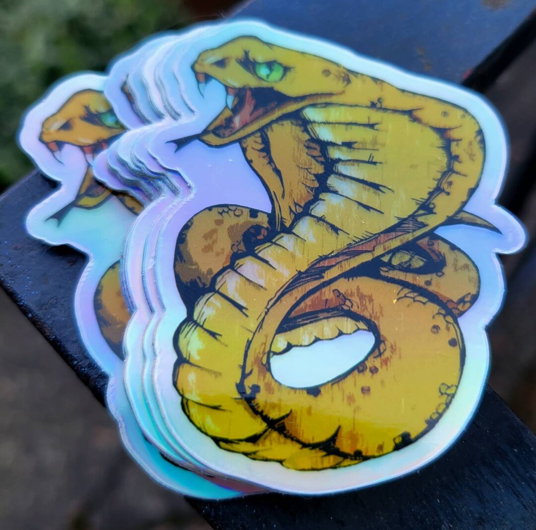 Holographic Golden Cobra Vinyl Sticker - Glossy Finish - Water ...