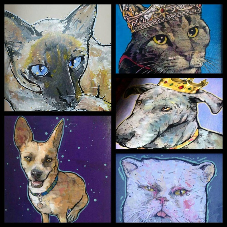 Custom Dog and Cat Painted Pet Portraits Custom Made - Etsy