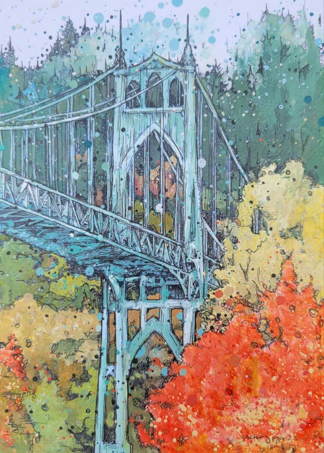 Portland St Johns Bridge in Autumn Landscape Cityscape Architectural ...