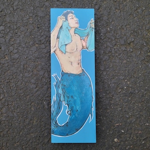 Sexy Asian Merman Original Graphic Mermaid Painting on Wood for Mermay - Etsy