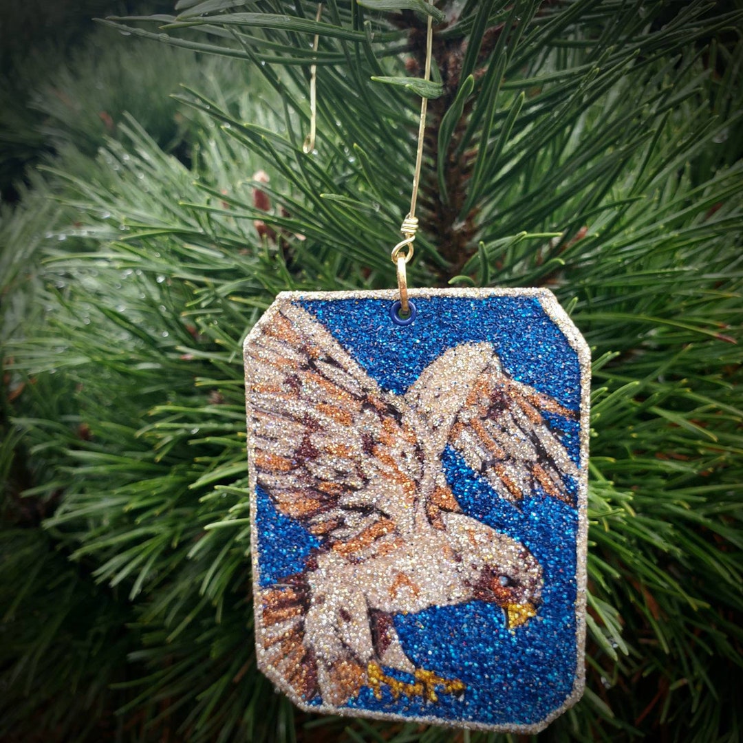 RED TAILED HAWK Holiday Ornament Hand-painted Glitter Bird From ...