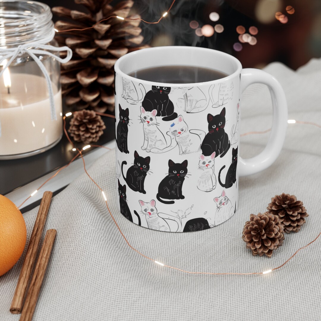 Cute Black and White Cat Tile Design Ceramic 11 Oz Mug - Etsy