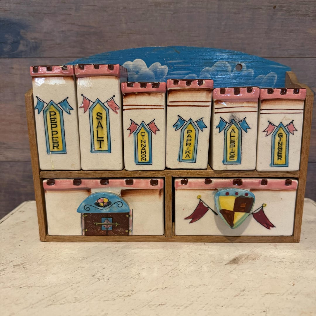 Vintage Japan Ceramic Castle Spice Shaker Set With Rack - Etsy