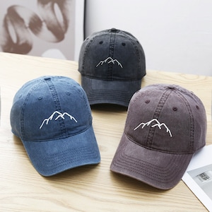 Mountains Embroidered Washed Cotton Cap Hat Embroidered Cap Baseball ...