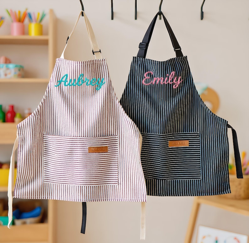 Personalized Apron for Kids and Adult, Custom Embroidered Striped Apron ...