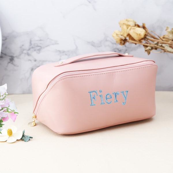 Leather Name Embroidered Makeup Bag - Etsy