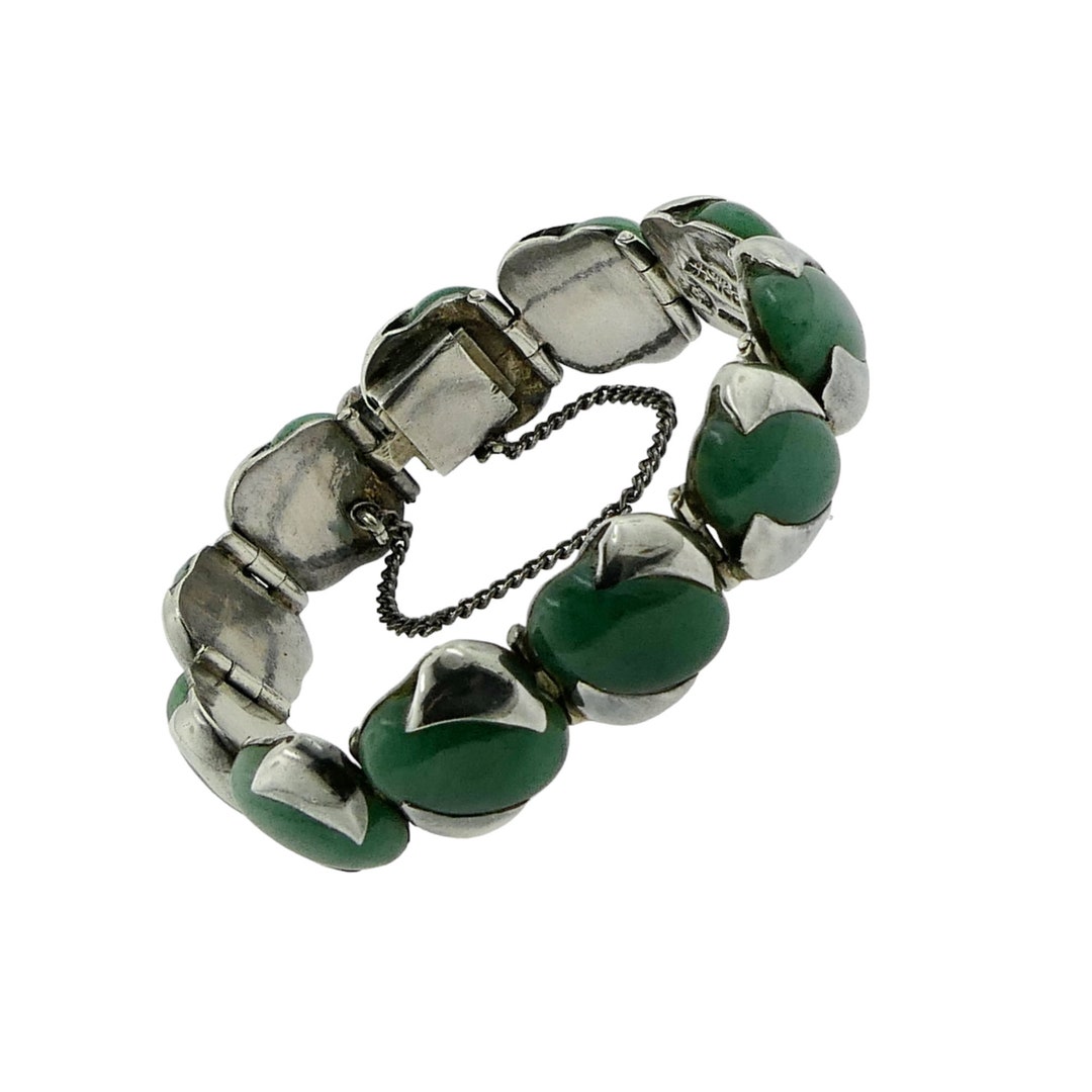Antonio Pineda Taxco Mexican Jade Cabochons 970 Silver Bracelet - Etsy
