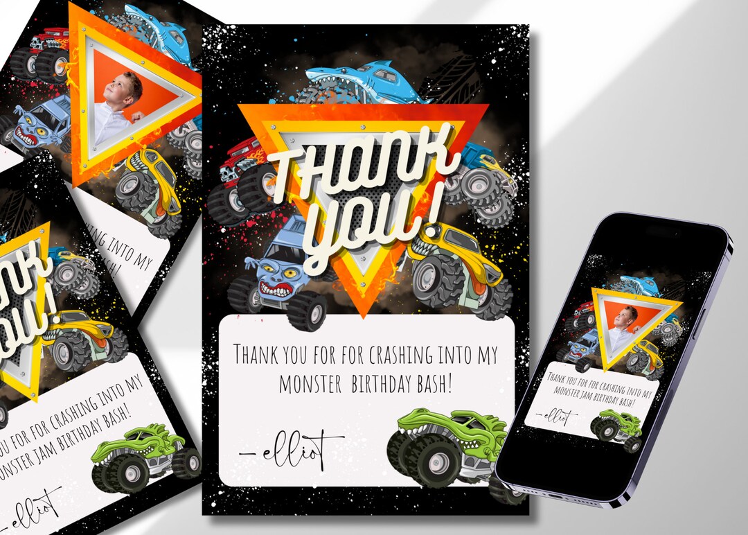 Monster Truck Thank You Cards- 2 Designs With Photo Option Digital 4x6 ...
