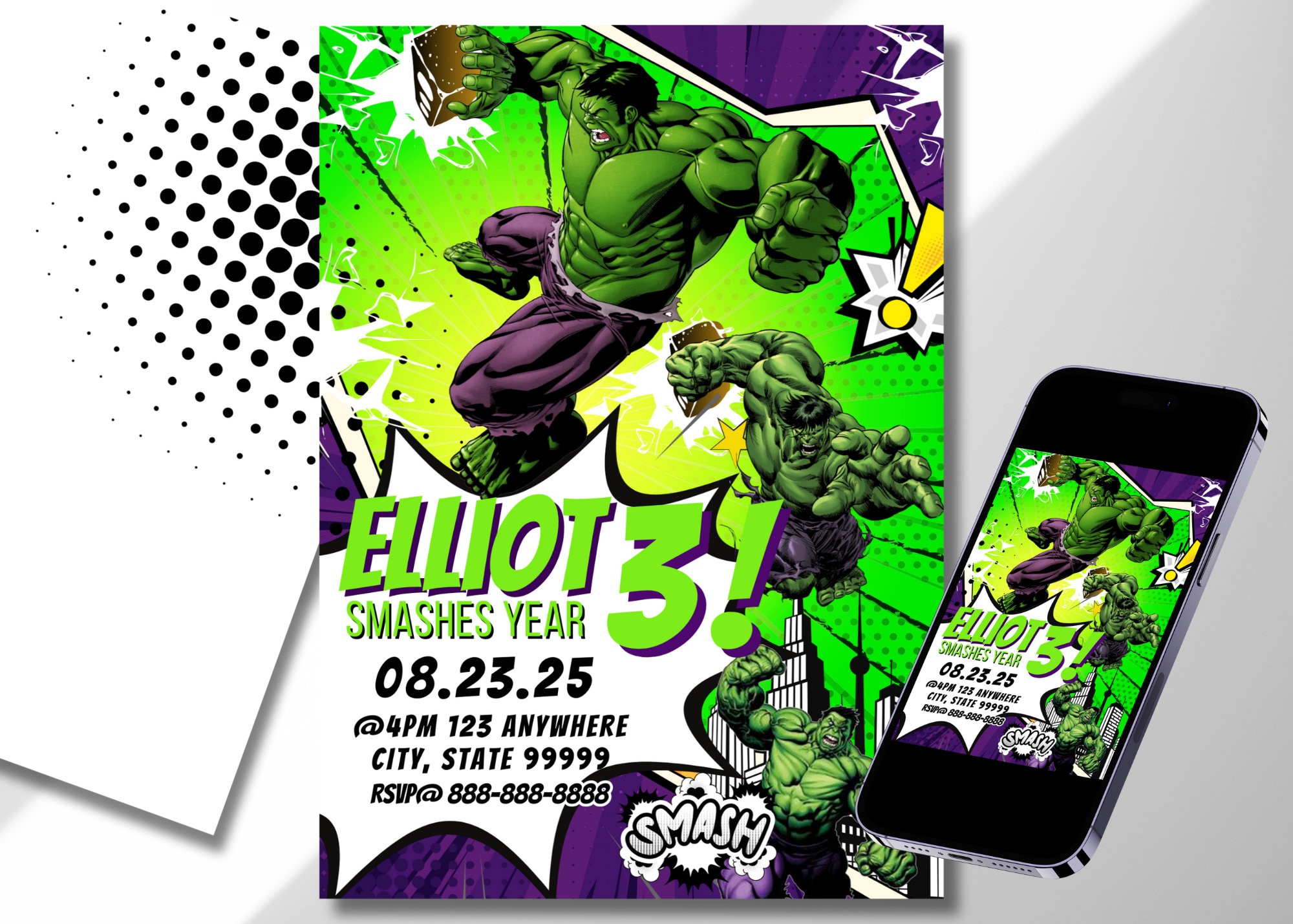 HULK Invitation 5x7 Digital Super Hero Birthday Invitation - Etsy