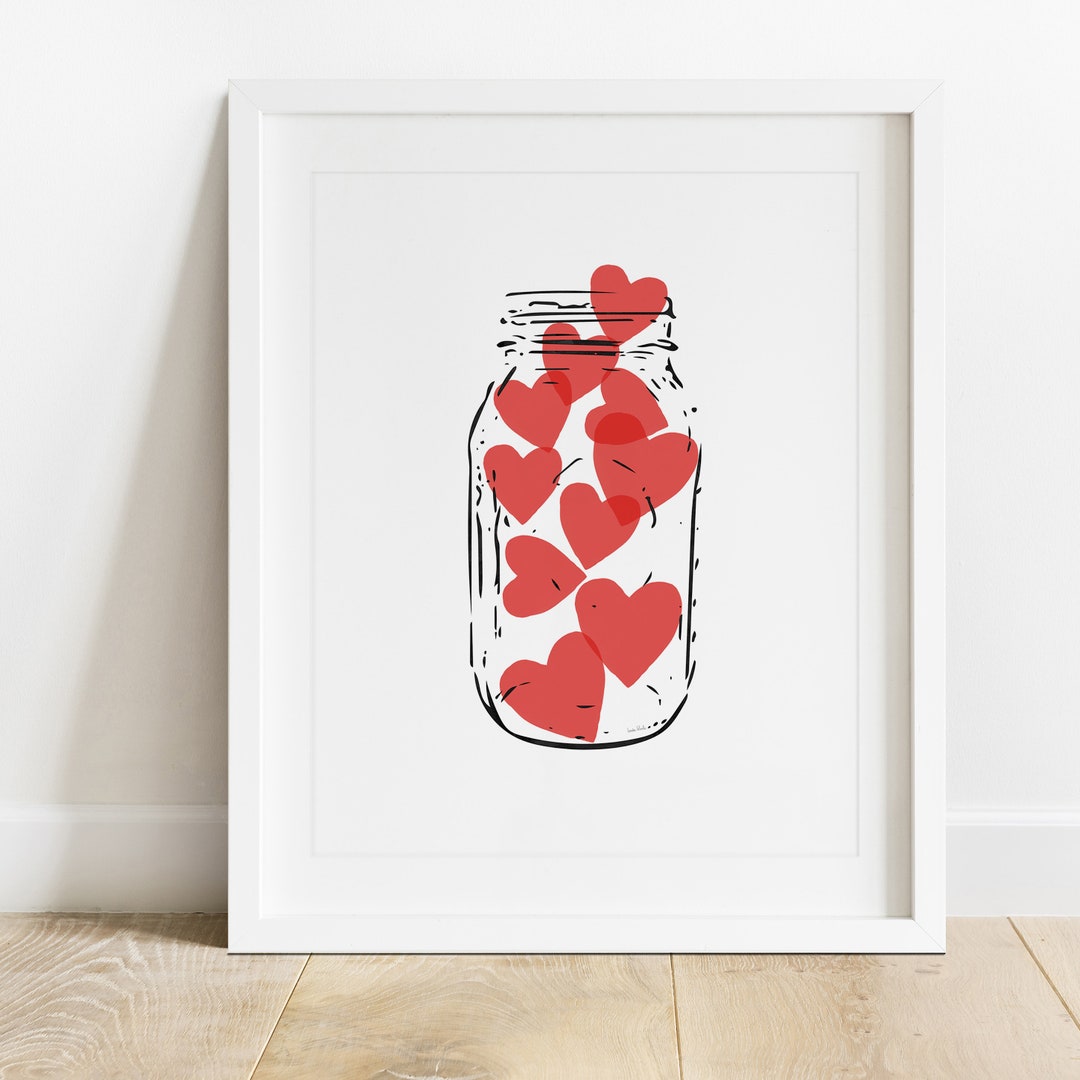 Jar of Hearts- Printable Wall Art, Digital Download Art, Hearts, Love ...