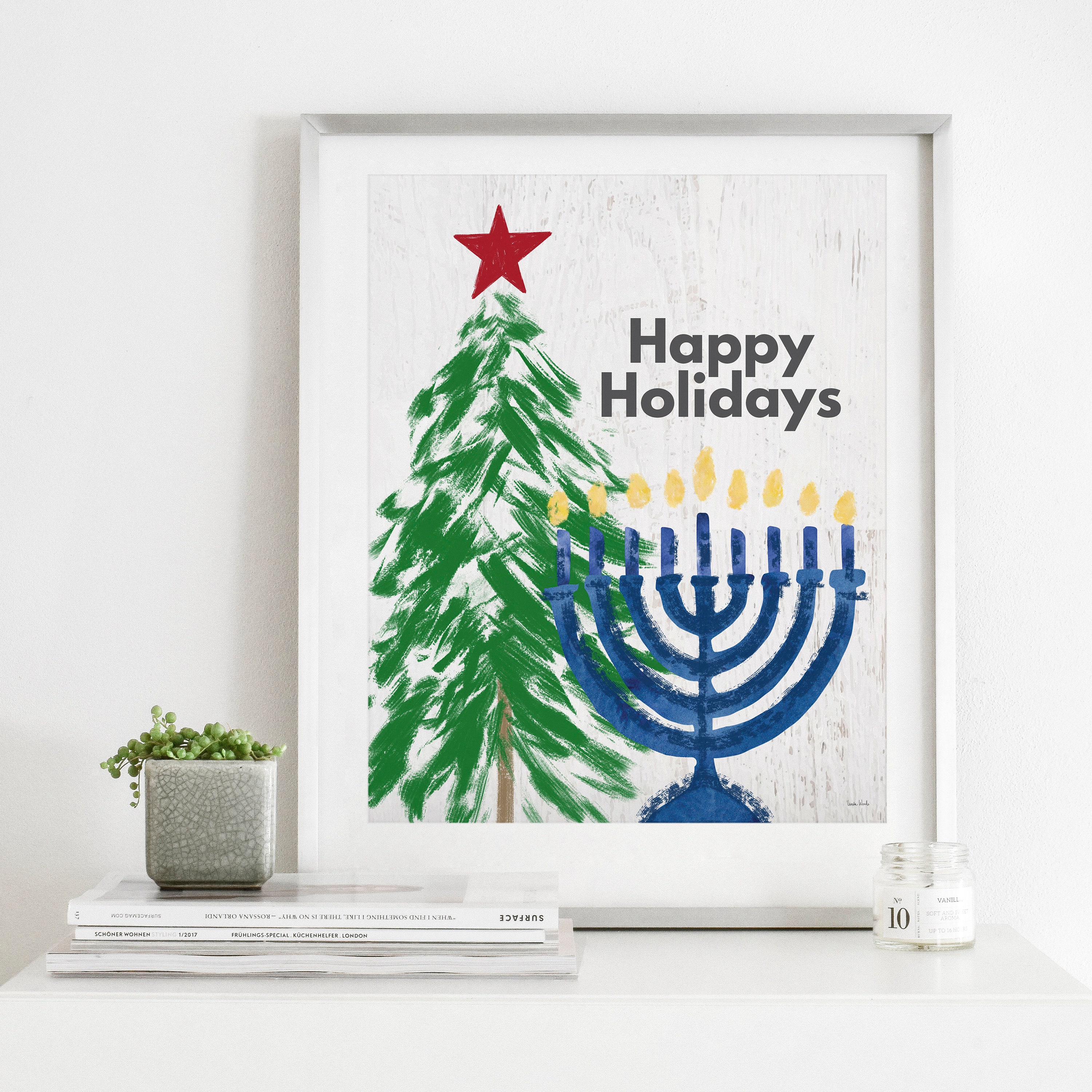 Happy Holidays Tree and Menorah- Instant Download, Christmas, Hanukkah ...