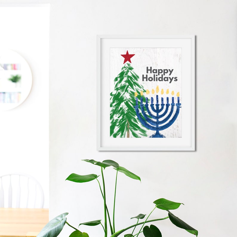 Happy Holidays Tree and Menorah- Instant Download, Christmas, Hanukkah ...