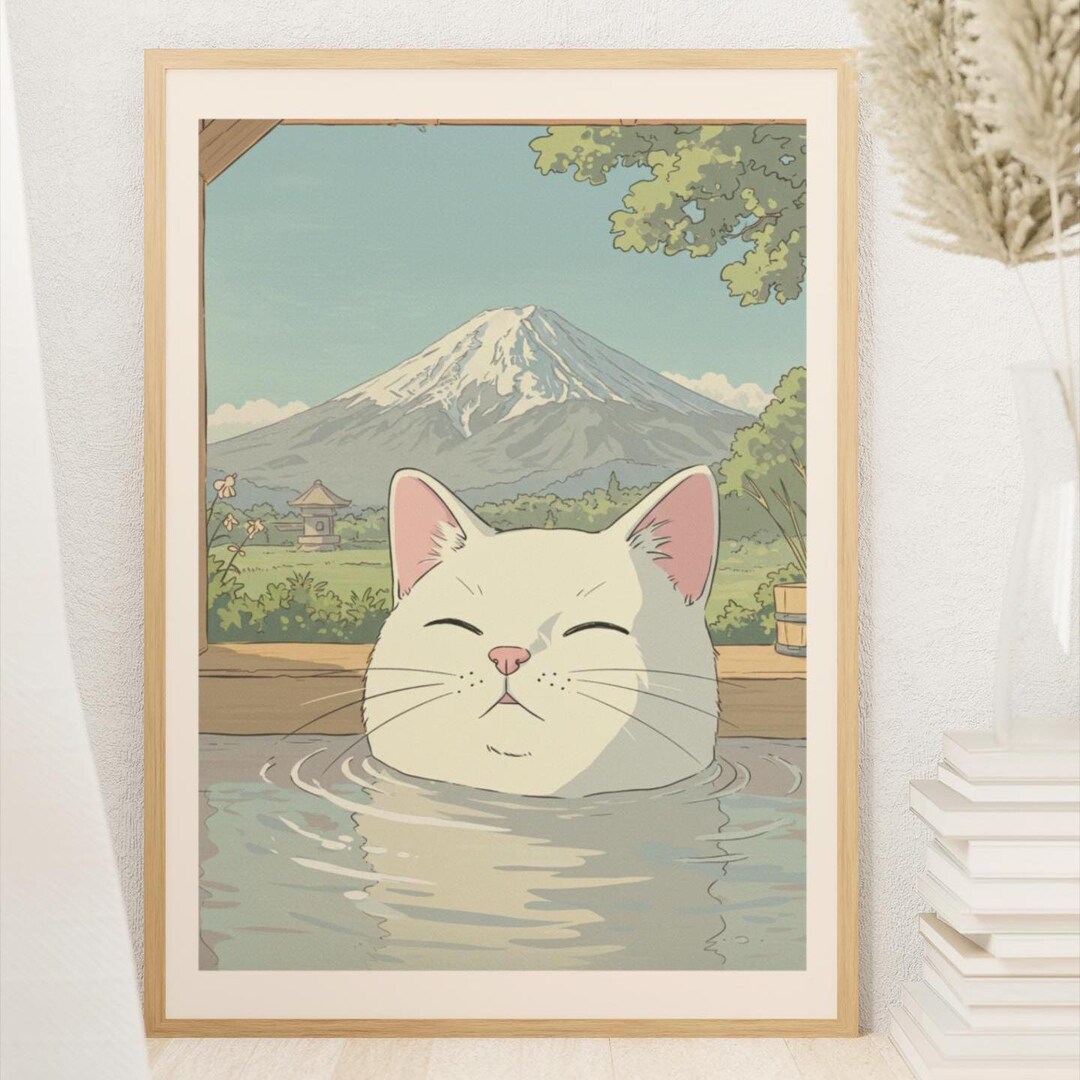 Japanese Woodblock Cat Print Ukiyo-e Art – Japanese Onsen Wall Decor ...