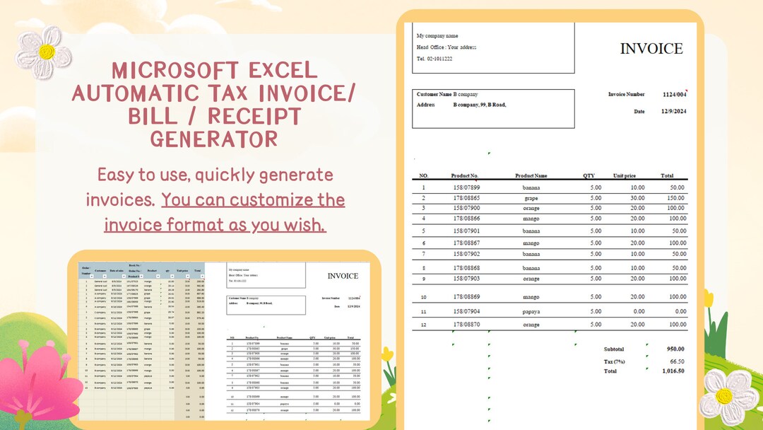 Excel Invoice, Bill, Receip,t Template, Auto Generator Tax Invoice ...