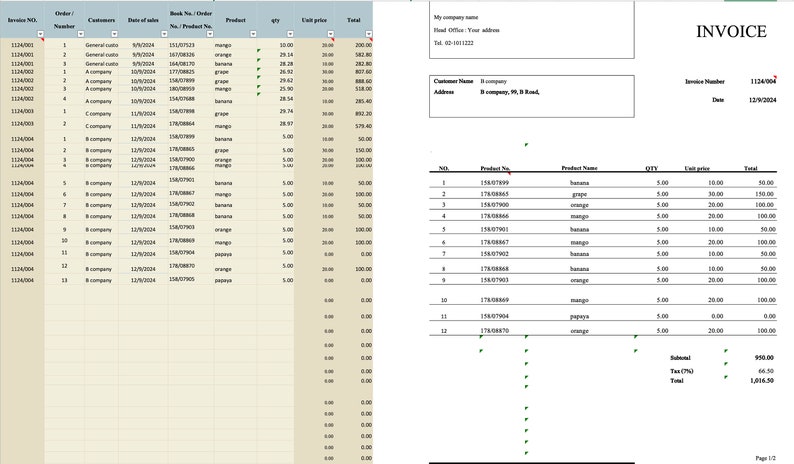 Excel Invoice, Bill, Receip,t Template, Auto Generator Tax Invoice ...