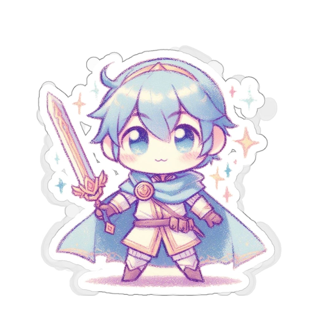 Chibi Blue-haired Sword Hero Sticker Cute Vinyl Decal for Laptops ...