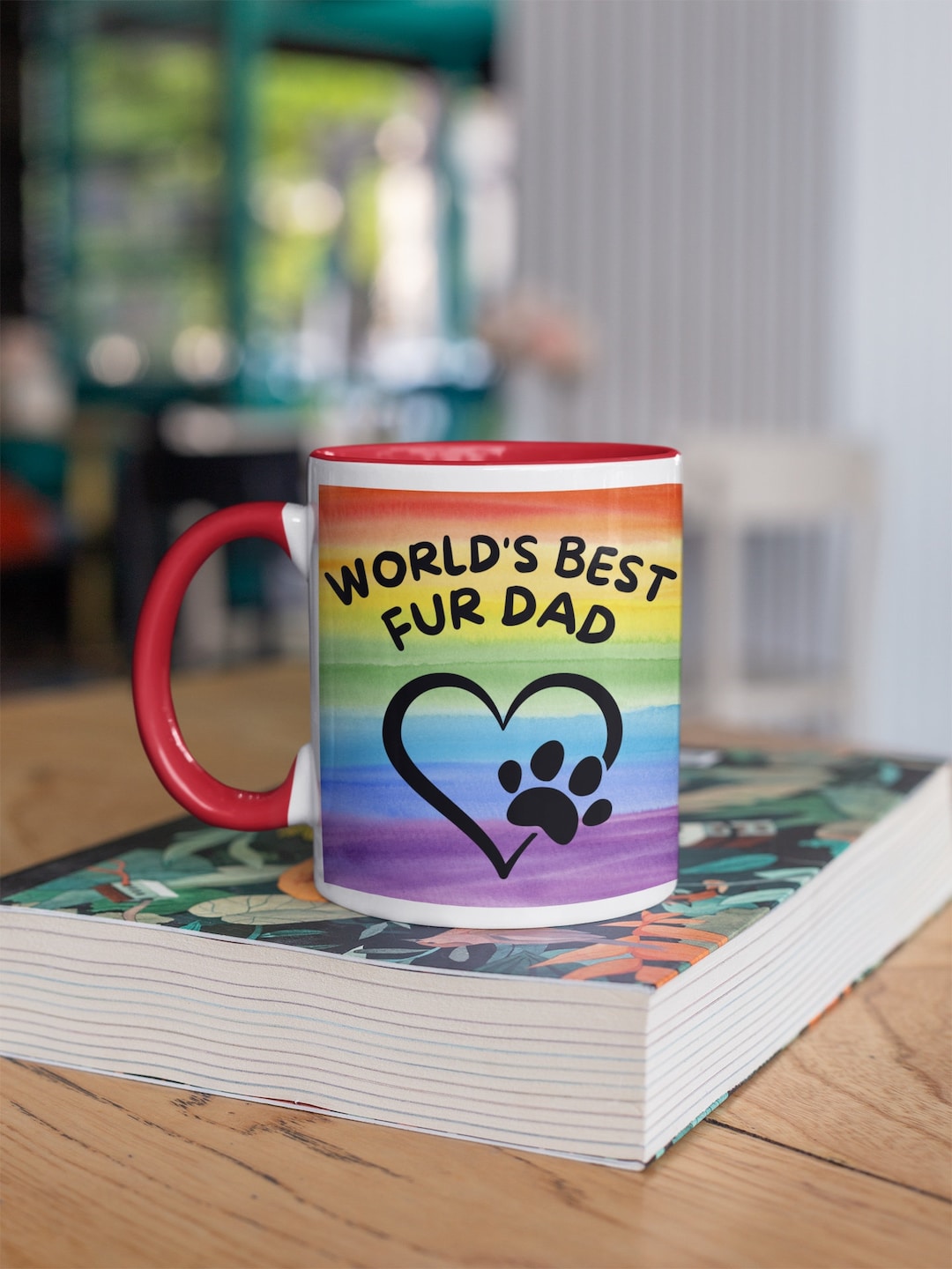 Worlds Best Fur Dad Mug Two Tone Drinkware Pet Lover Gift Colorful 11oz ...