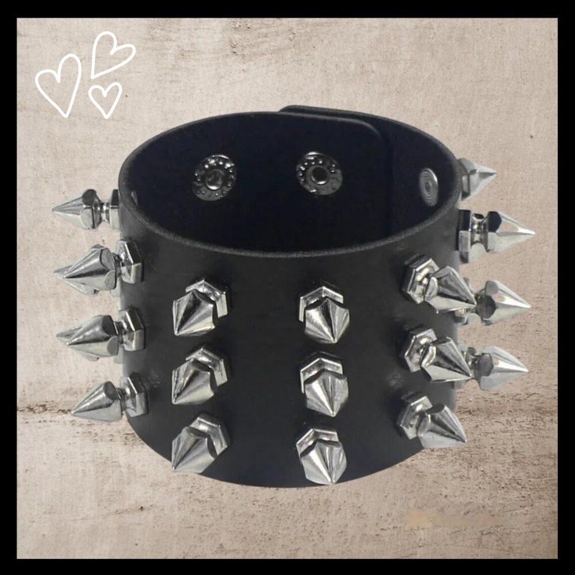 Gothic Pu Leather Spiked Bracelet Choker Punk Spike Rivets Cuff Black ...
