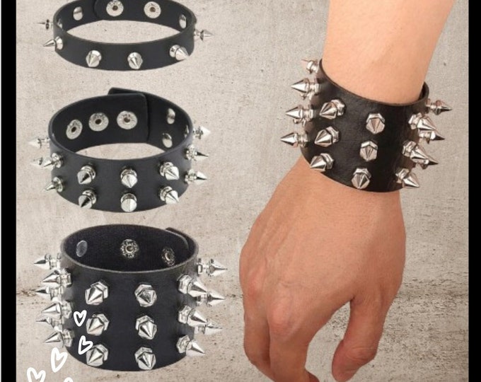 Gothic Pu Leather Spiked Bracelet Choker Punk Spike Rivets Cuff Black ...