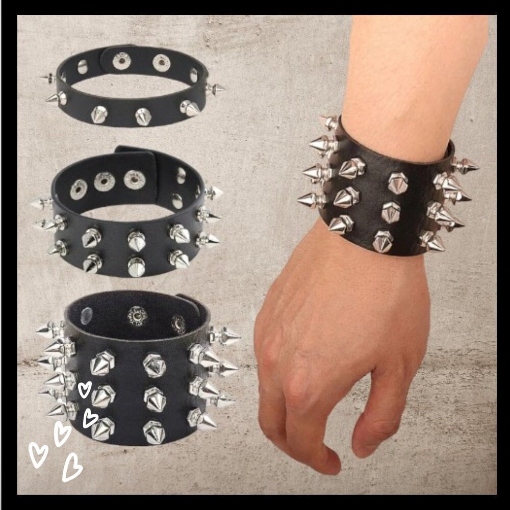 Gothic Pu Leather Spiked Bracelet Choker Punk Spike Rivets Cuff Black ...