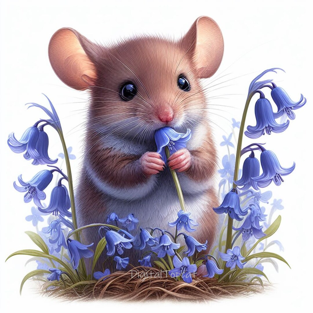 Bluebell Mouse Clipart Digital Download, Card Making, Backgrounds ...