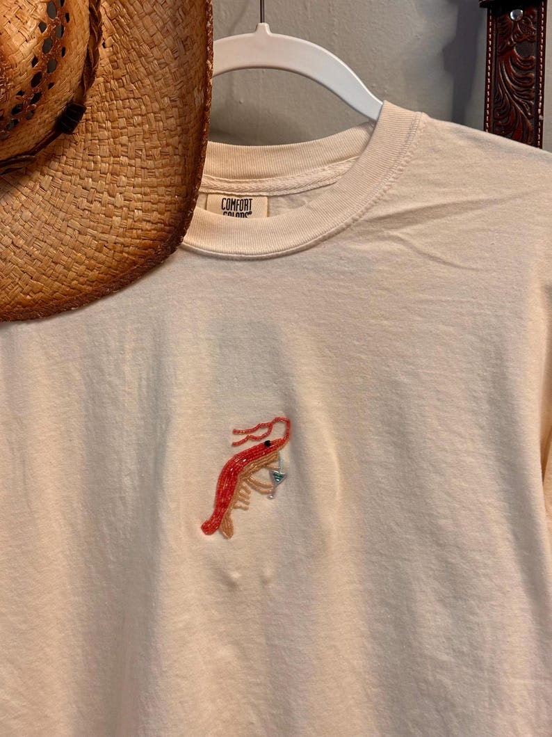Beaded Shrimp Cocktail Embroidery | Shrimp Art | Hand Stitched | Wall ...